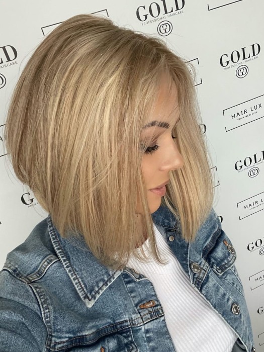 Long BOB Liza S 35 cm peruka z włosów naturalnych europejskich lace ...