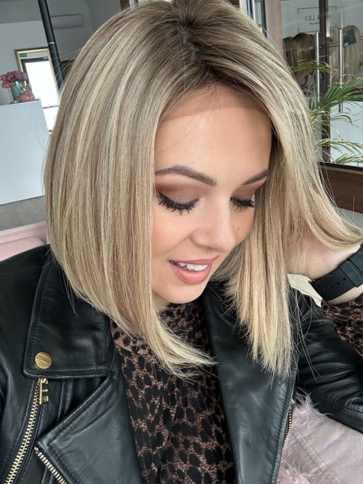 Moli Long Bob 35 cm M peruka naturalna lace front baleyage blond z ...